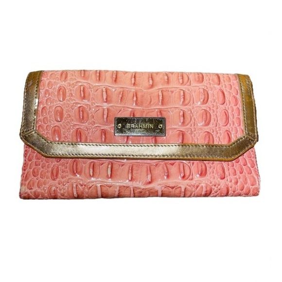 Brahmin | Bags | Brahmin Pink Crocodile Embossed Gold Trim Wallet ...